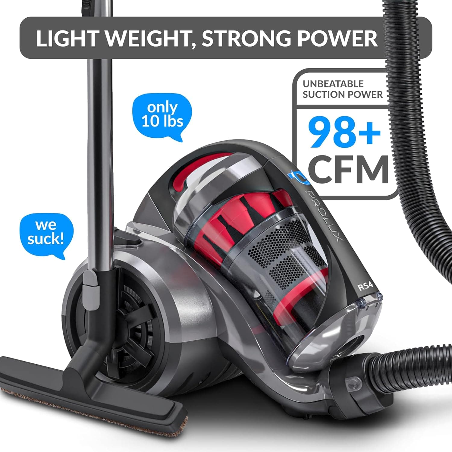 Prolux RS4 Lightweight Bagless Canister Vacuum with HEPA Filtration Pr ...