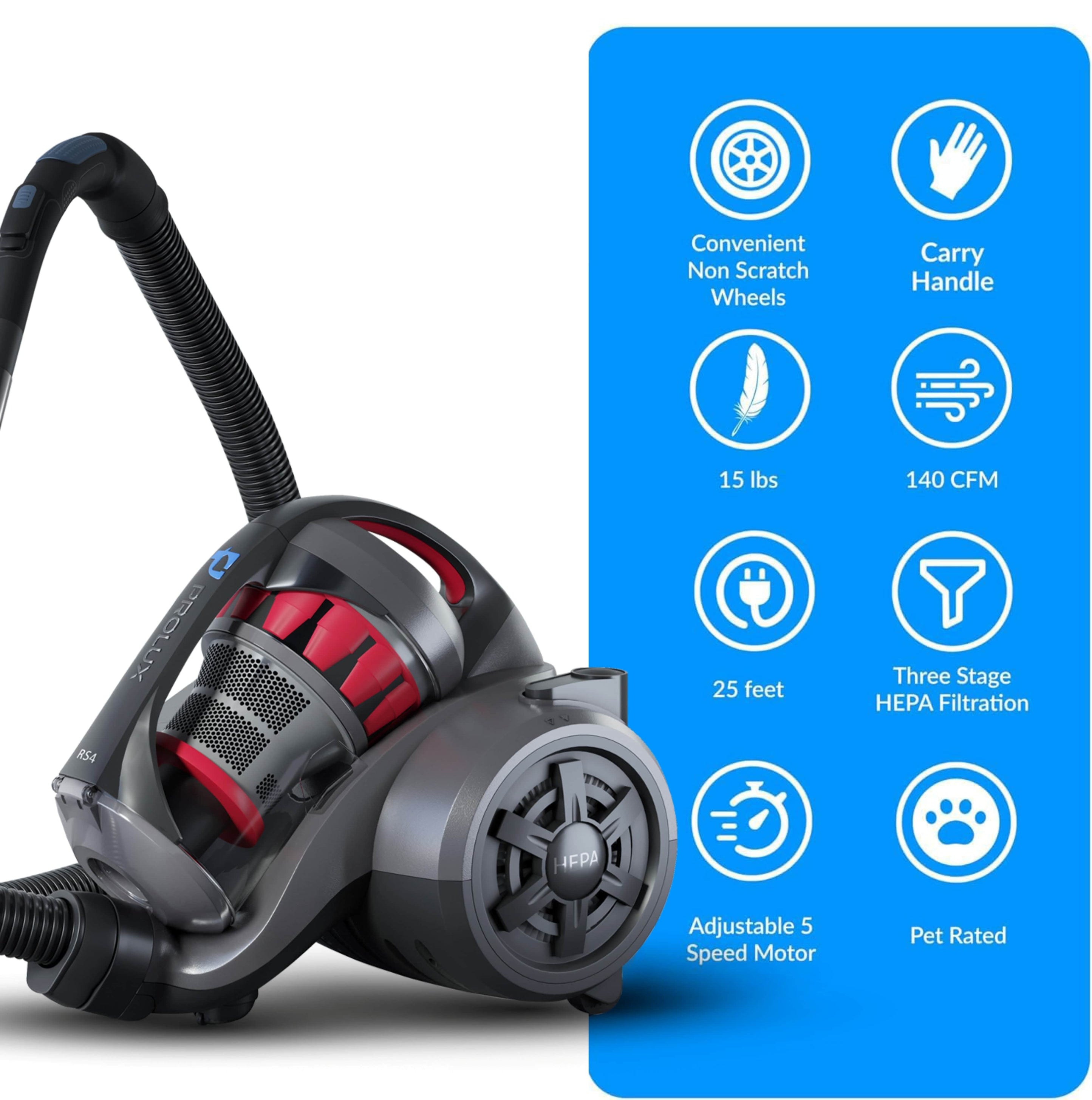 Prolux RS4 Lightweight Bagless Canister Vacuum with HEPA Filtration Pr ...